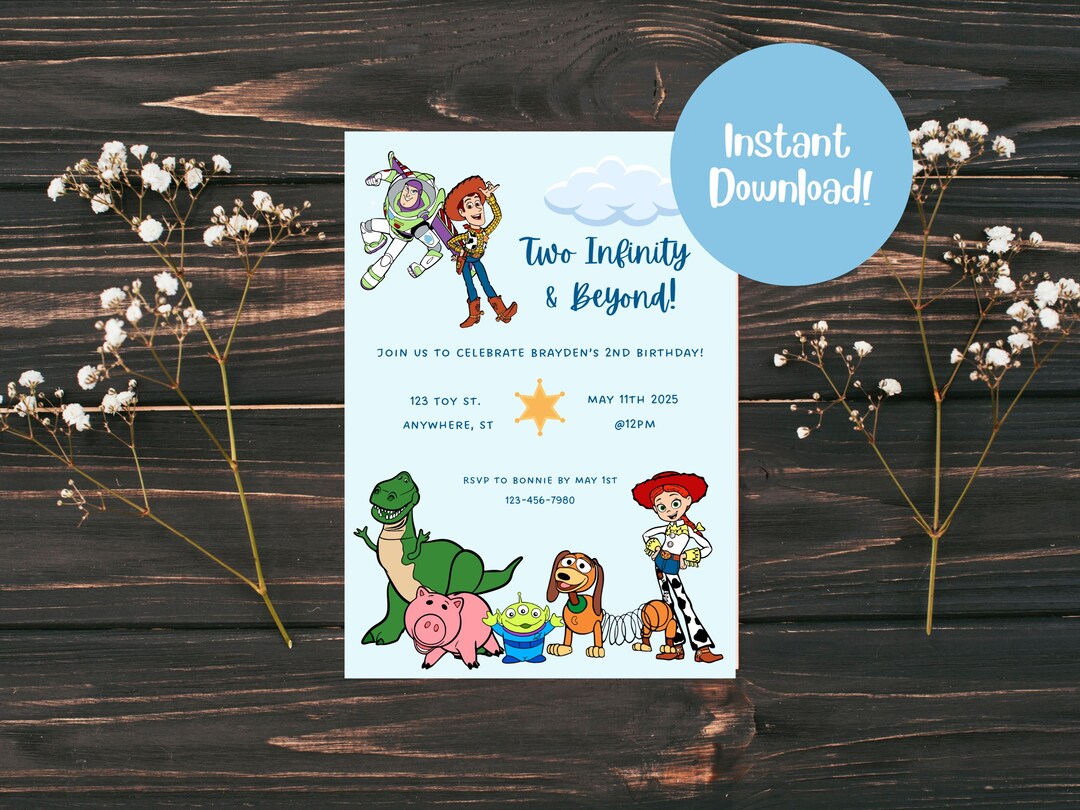 Buzz Lightyear Birthday Invitation: Two Infinity, 2nd Birthday (digital ...