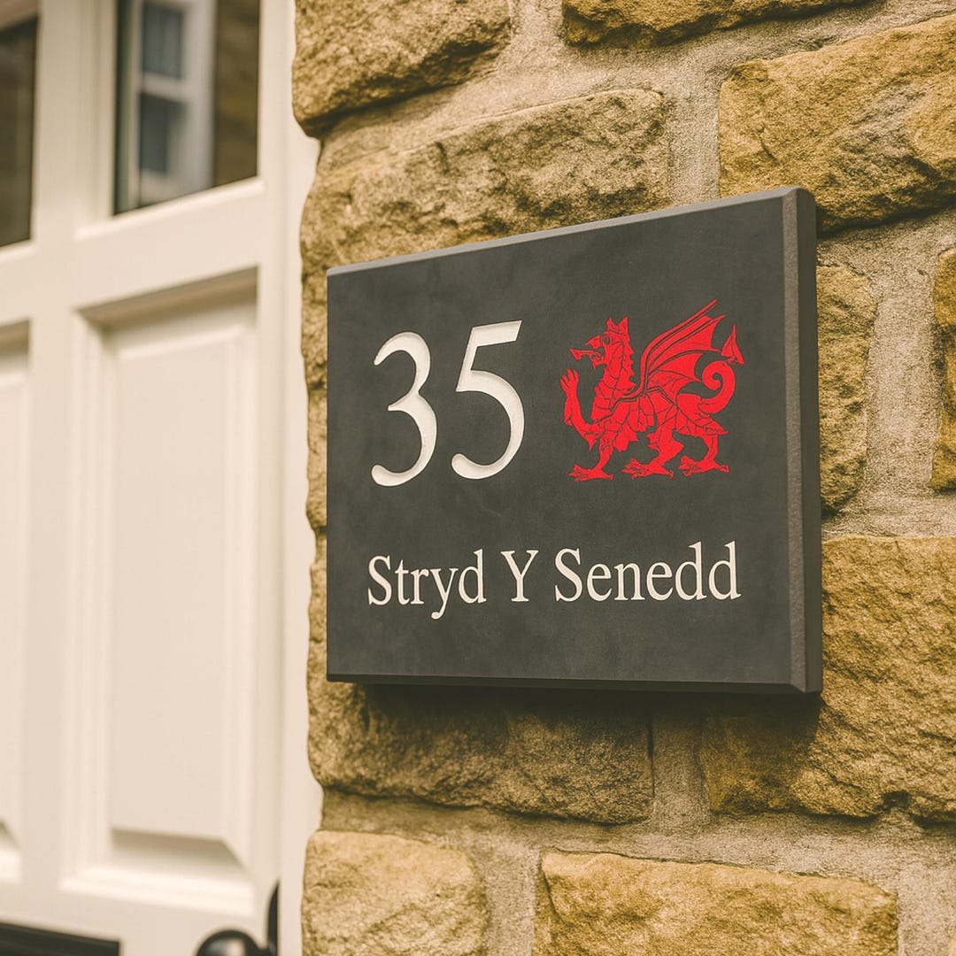 Engraved Welsh Slate House Sign – Red Dragon, Custom Address Plaque ...