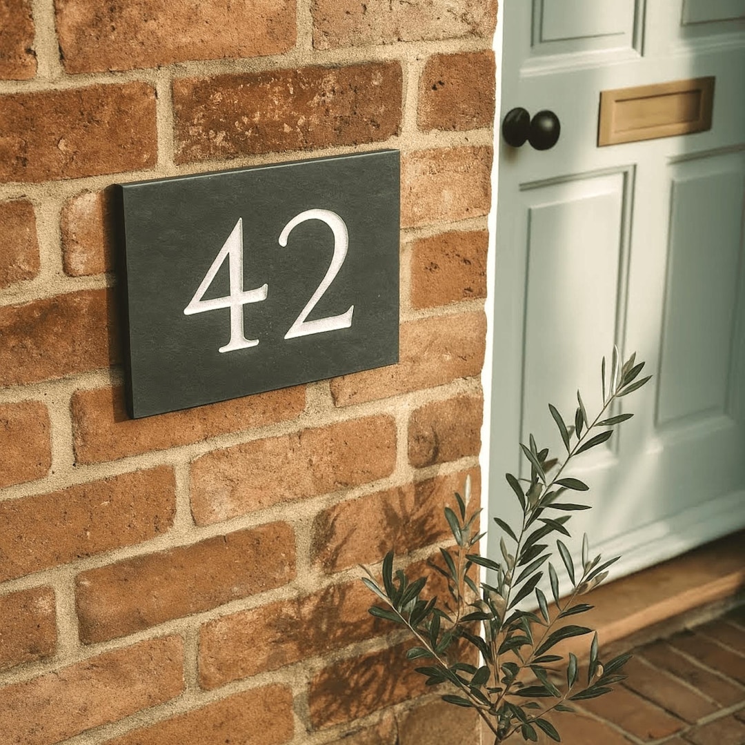 Engraved Slate House Number Sign – Outdoor Door Plaque | Personalised ...