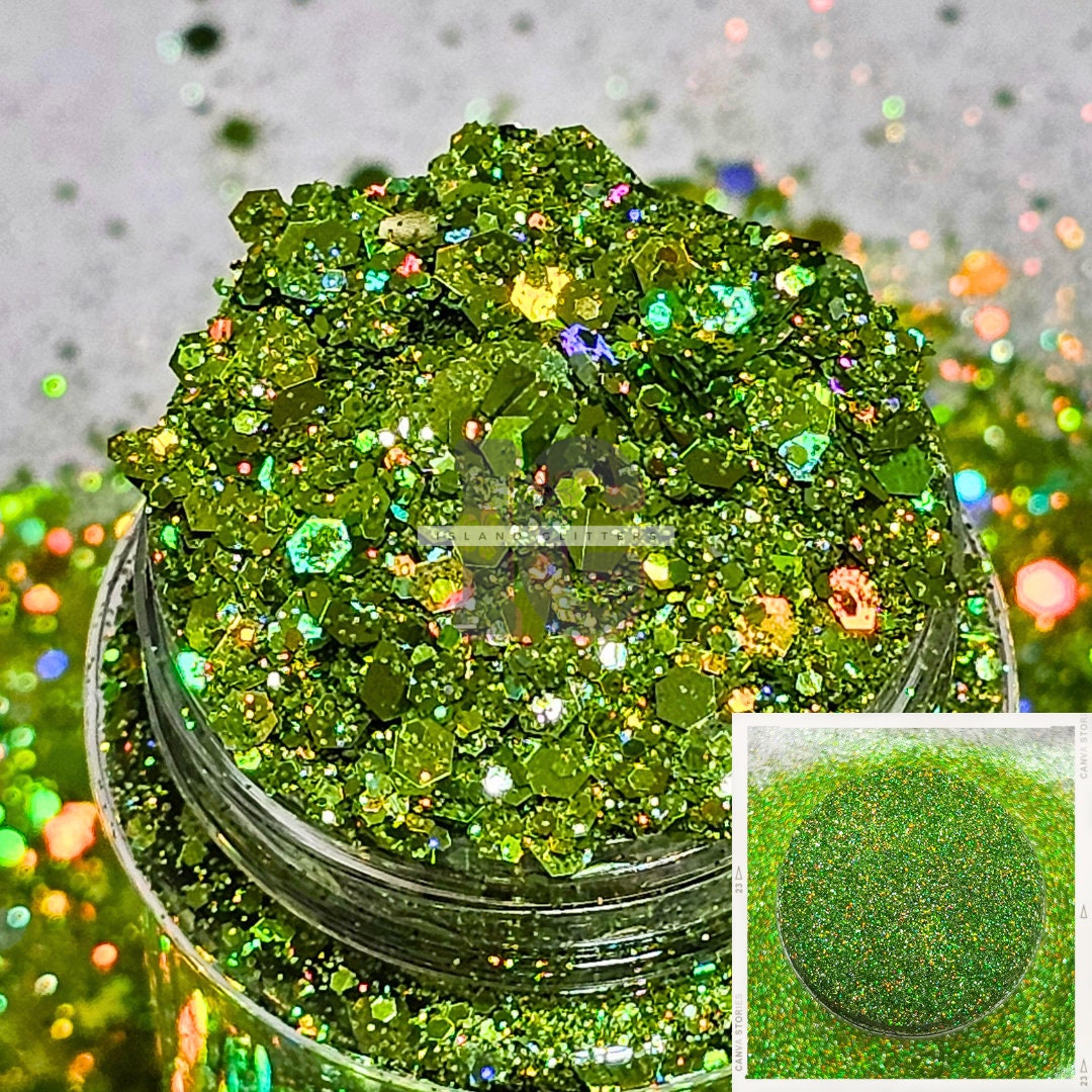 MEAN ONE - Fine Holographic Green Glitter | Bright Green Glitter | Neon ...