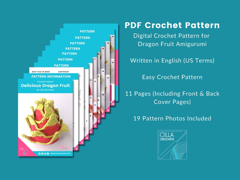Dragon Fruit Crochet Pattern Dragon Fruit Amigurumi Pattern Dragon Fruit Fruit Crochet Pattern ...