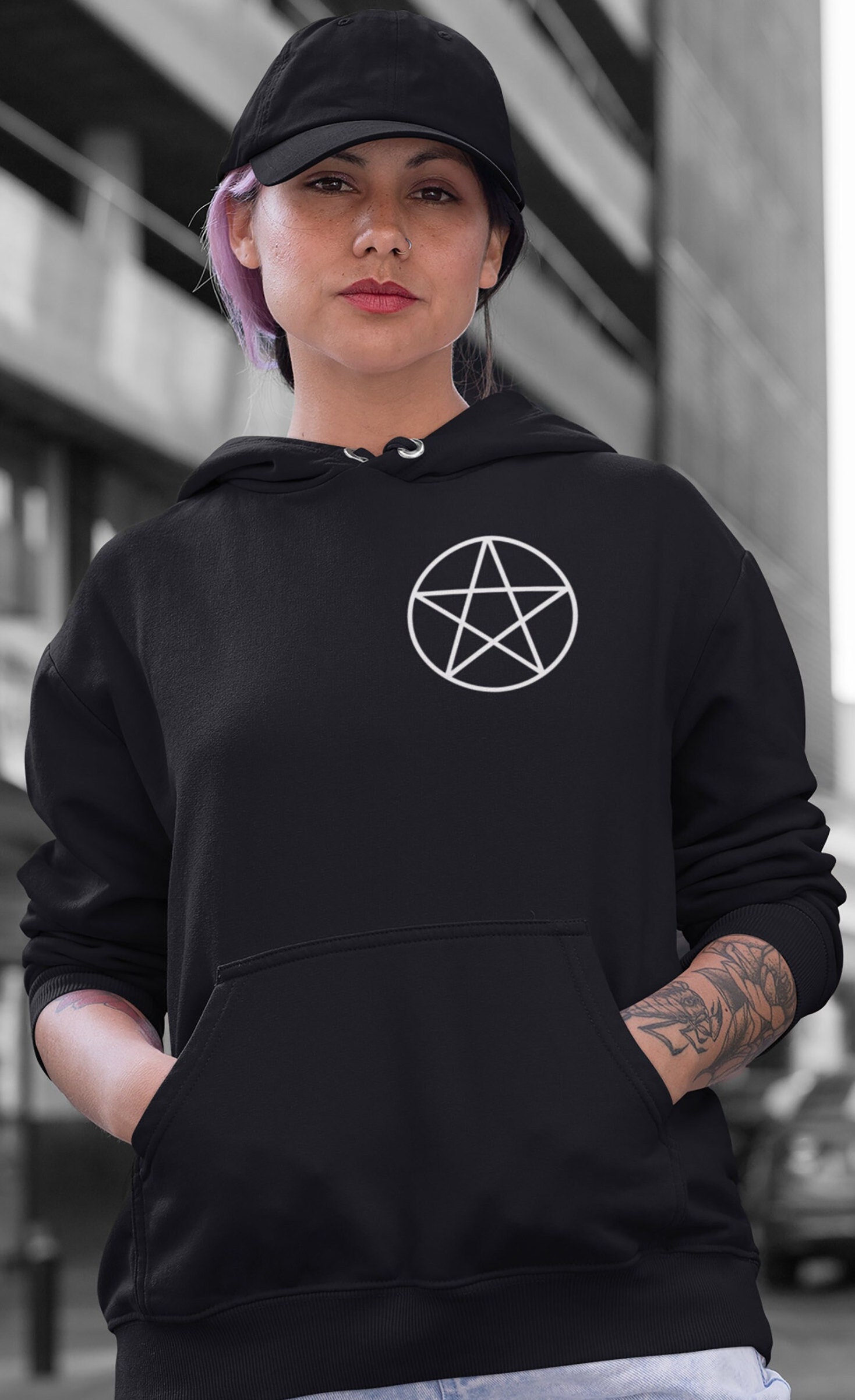 Pentagram Hoodie Wiccan Pagan Symbol, Gothic Occult Clothing, Witchy ...