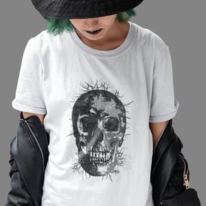 Gothic Skull Tee With Roots Art - Unique Skeleton Shirt for Edgy Style ...