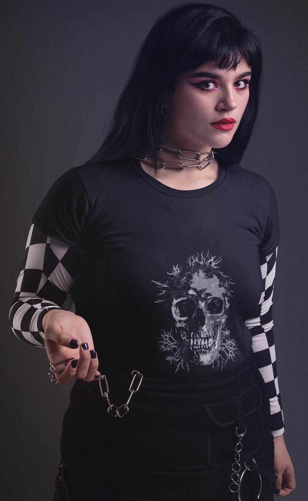 Gothic Skull Tee With Roots Art - Unique Skeleton Shirt for Edgy Style ...