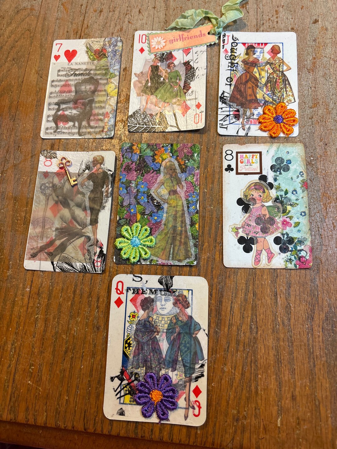 7 Junk Journal Decorated Playing Cards Ephemera - Etsy