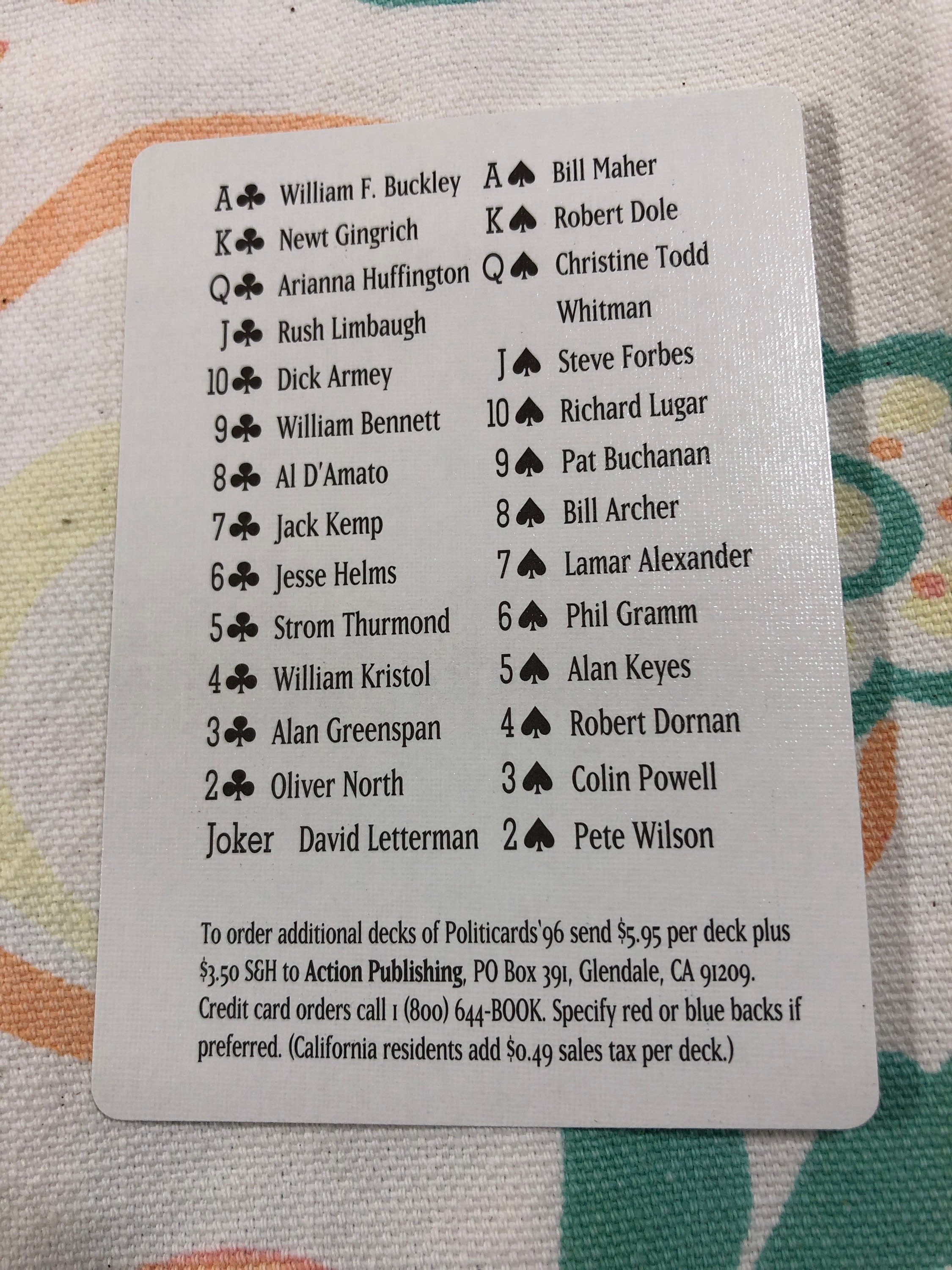 1996 Political Playing Cards - Etsy