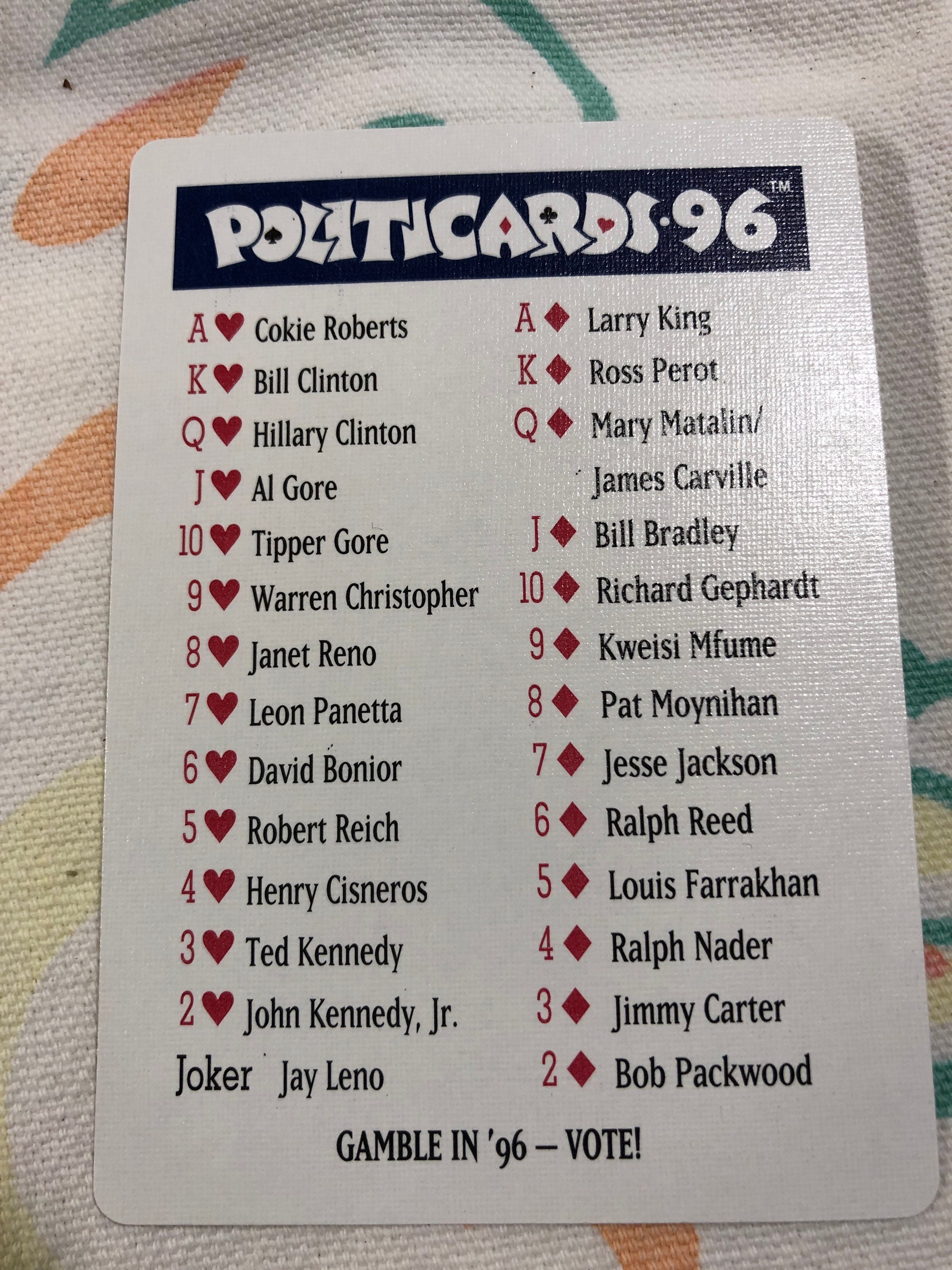 1996 Political Playing Cards - Etsy
