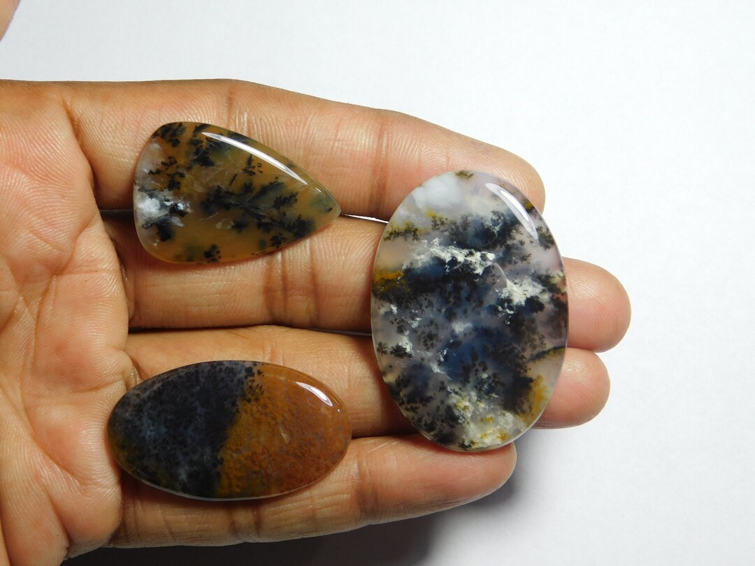 3 Piece Top Quality Dendritic Moss Agate Lot Gemstone Natural Dendritic ...