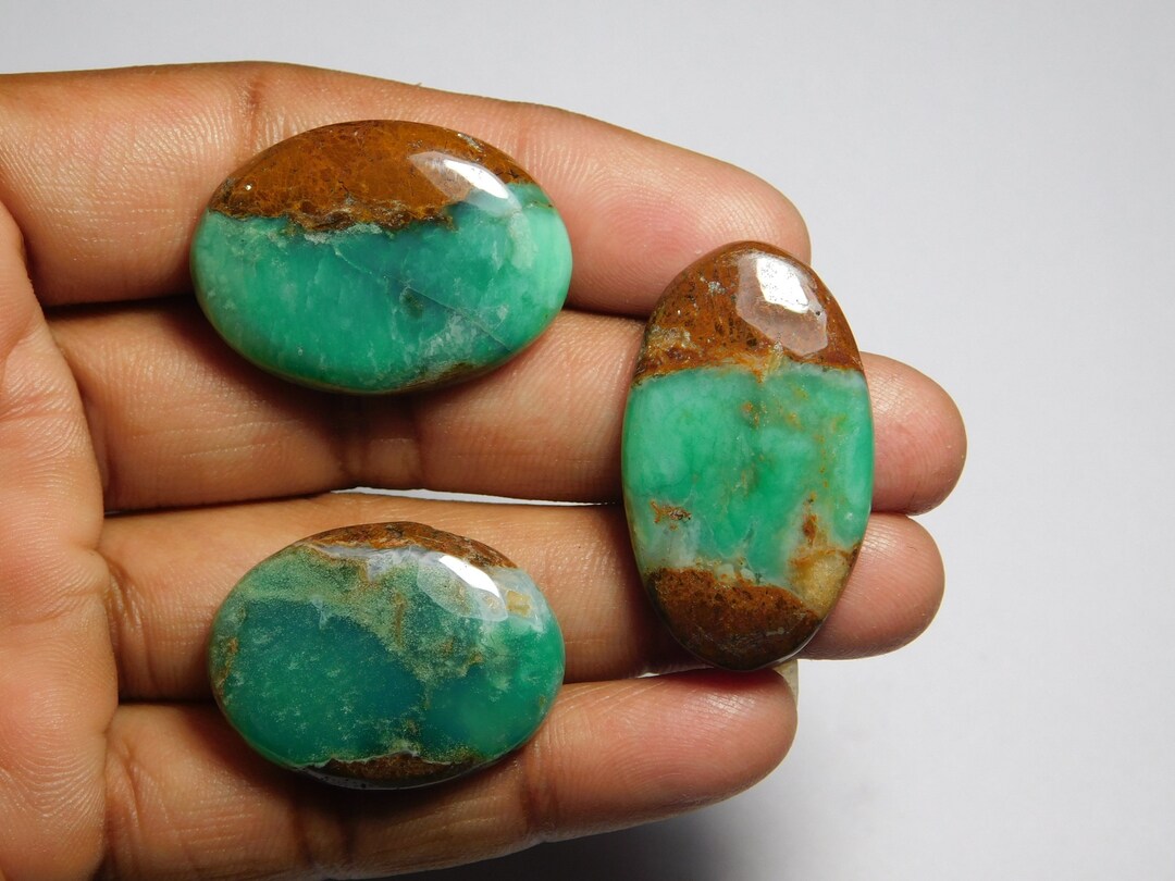 3 Piece Amazing Quality Chrysoprase Lot Gemstone Natural Chrysoprase Cabochons Lot Handmade ...