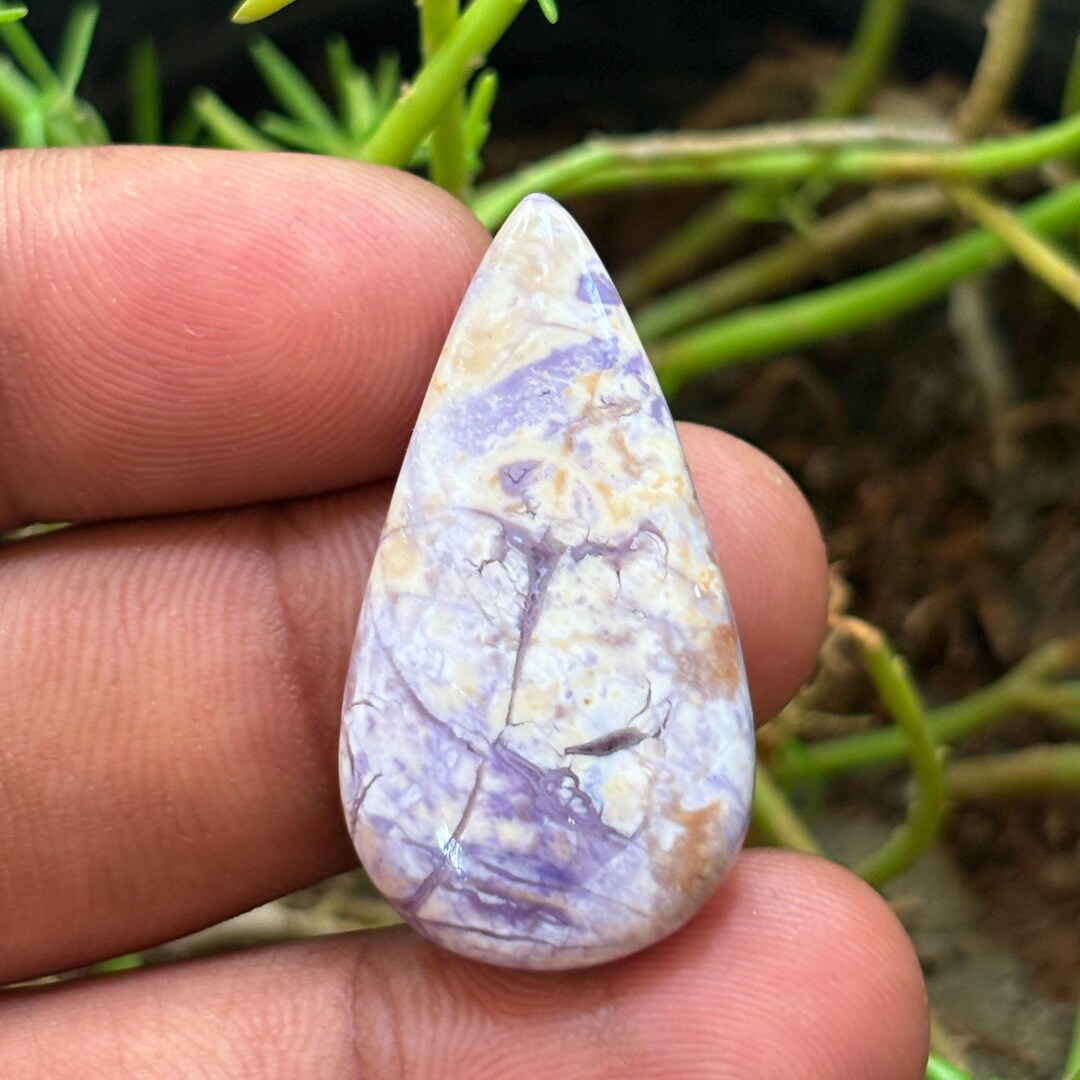 Handmade Tiffany Stone Cabochon: Purple, Blue, and White (35x19mm ...