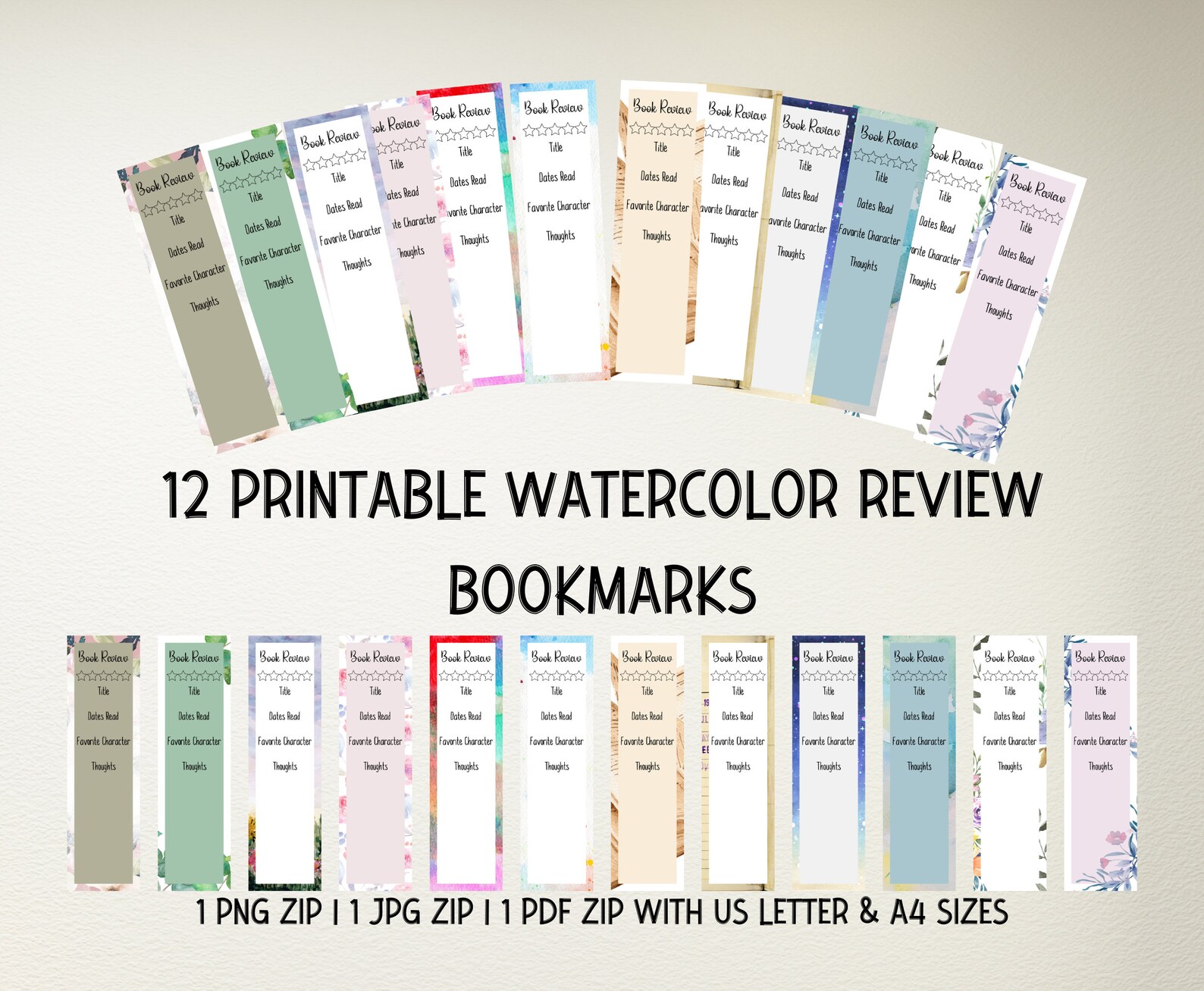 Printable Watercolor Bookmarks for Book Review Great Gift - Etsy