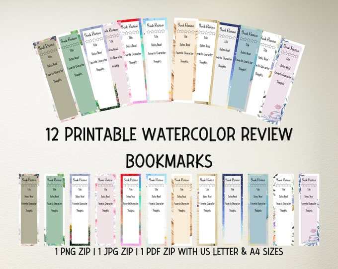 Printable Watercolor Bookmarks for Book Review Great Gift for Book ...