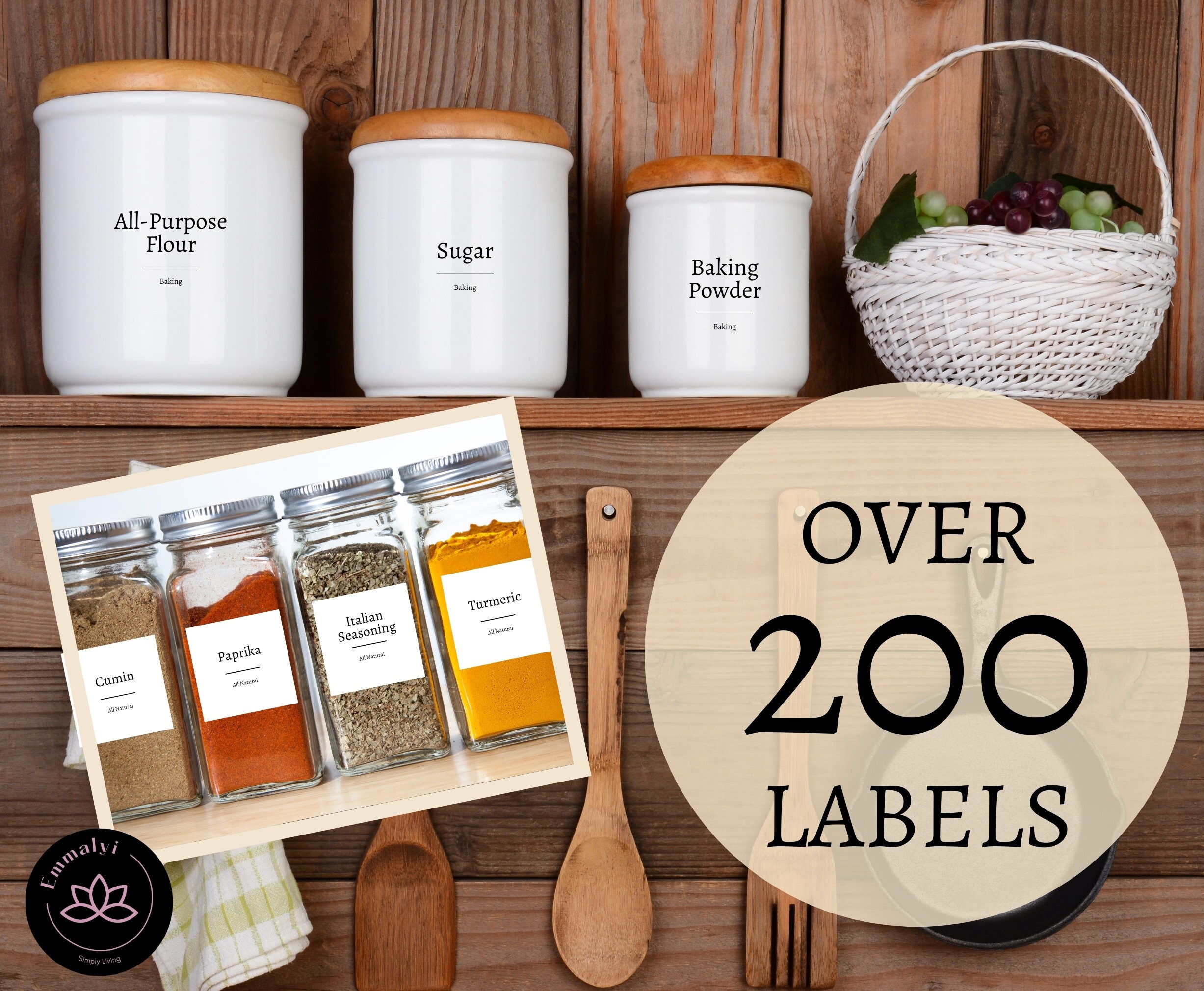 Pantry and Spice Jar Labels, Printable PDF, Instant Download, Kitchen ...
