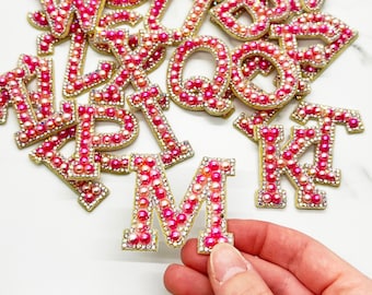 Pink Pearl White Rhinestone Sparkle Letter Patches Alphabet - Etsy