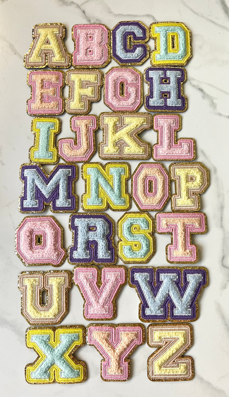 2.25 Chenille ADHESIVE Glitter Letter Patches Initial Patch - Etsy