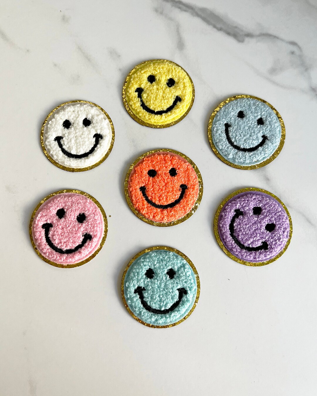 2.2" Smiley Face Chenille Glitter Patch DIY Gift - Etsy