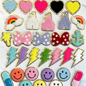 3" Lightning Bolt SELF ADHESIVE Sticker Chenille Glitter Patch DIY Gift ...