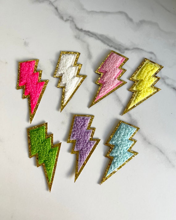 3 Lightning Bolt SELF ADHESIVE Sticker Chenille Glitter - Etsy
