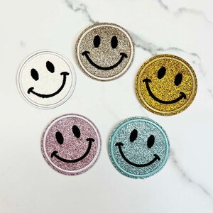 2.1" Pink Glitter Smiley Face Iron on Patch DIY - Etsy