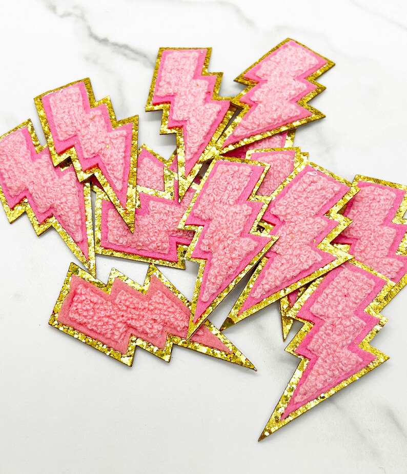 3" Lightning Bolt SELF ADHESIVE Sticker Chenille Glitter Patch DIY Gift ...