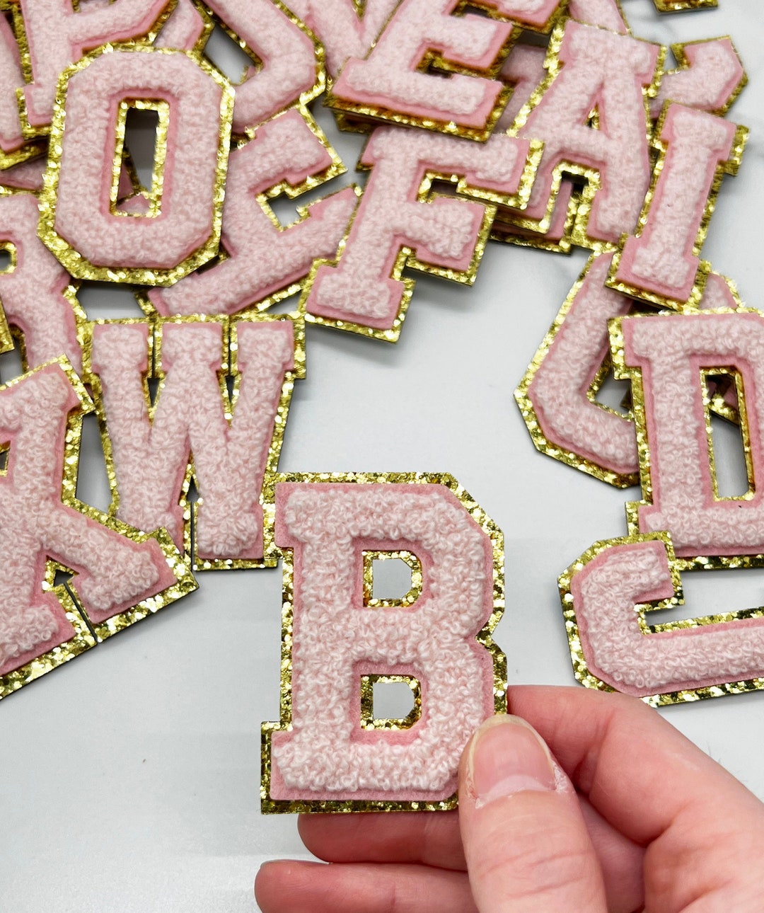 BABY PINK 2.4" Self ADHESIVE Chenille Glitter Letter Patch 3M - Etsy