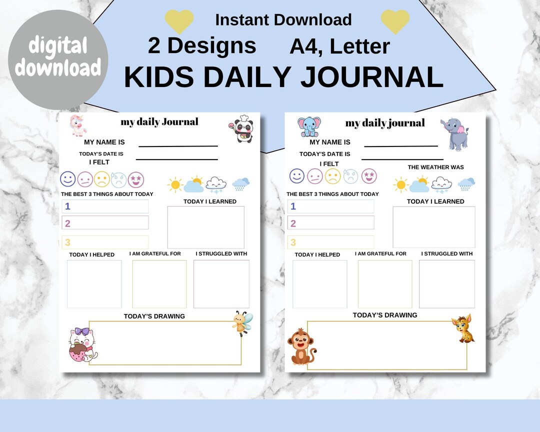 Kids Daily Journal Printable , Journal for Kids, Diary for Kids , Kids ...