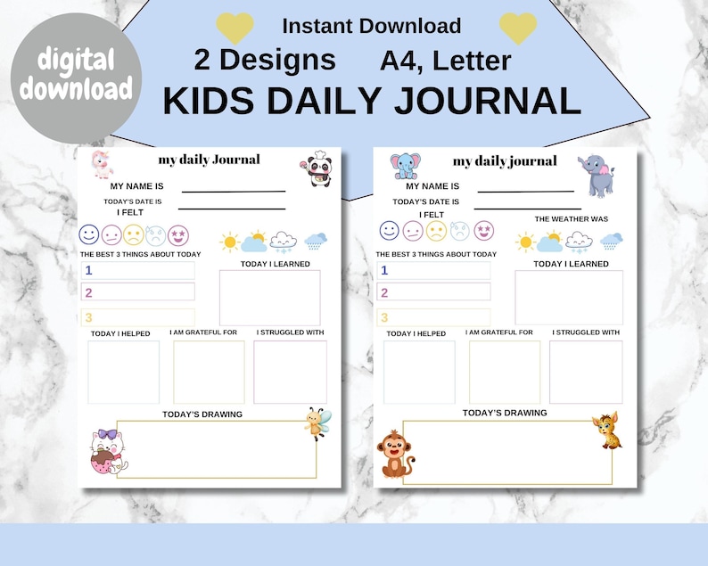 Kids Daily Journal Printable , Journal for Kids, Diary for Kids , Kids ...
