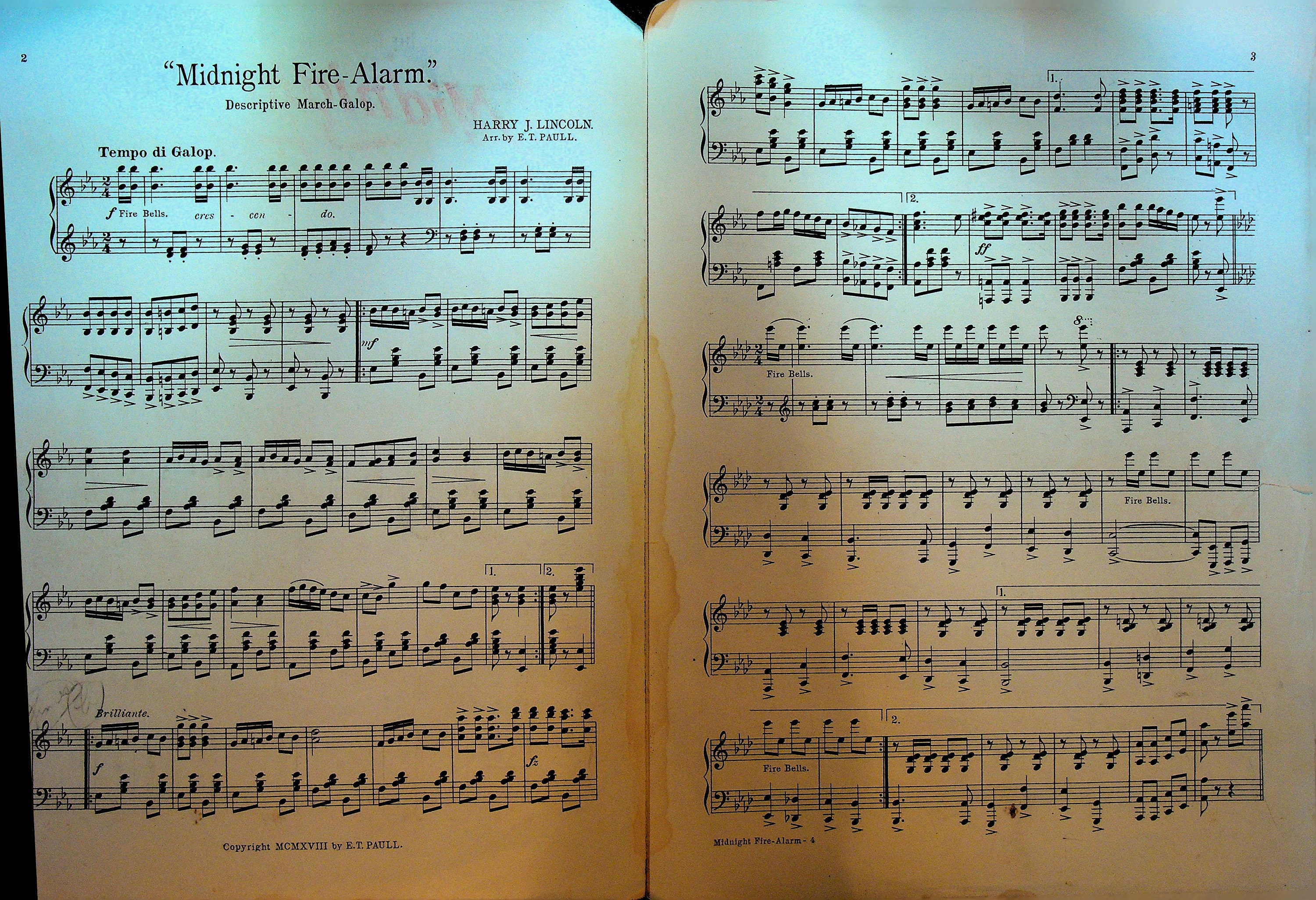 The Midnight Fire Alarm March Two Step 1903 ET Paull Sheet Music 1903 ...