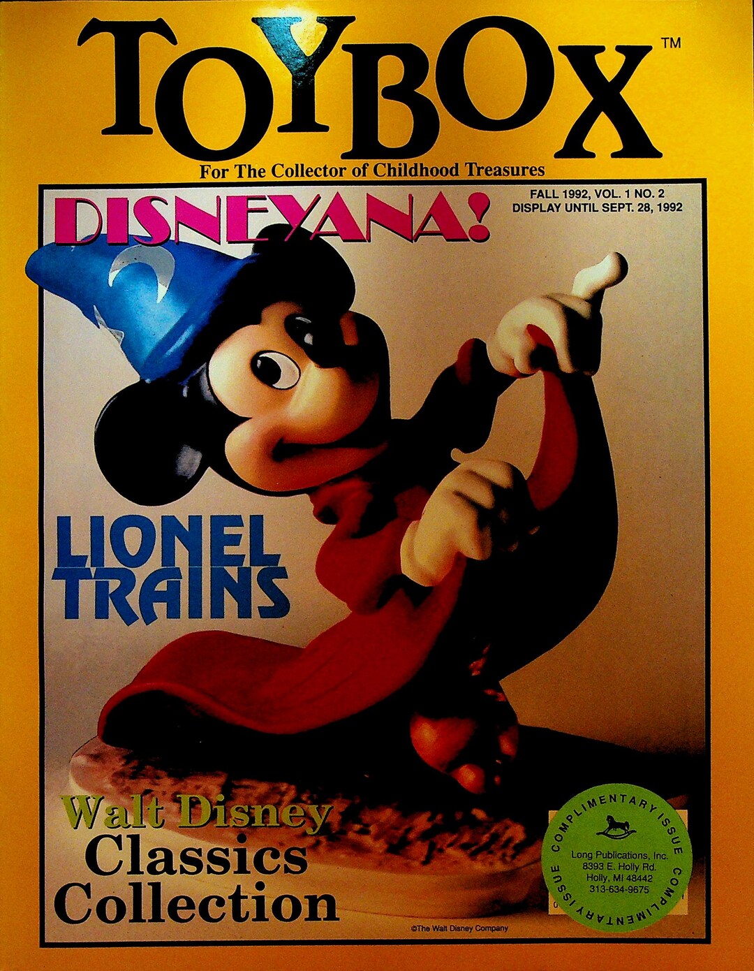 Toybox Magazine Fall 1992 Disneyana Lionel Trains Mickey Mouse - Etsy
