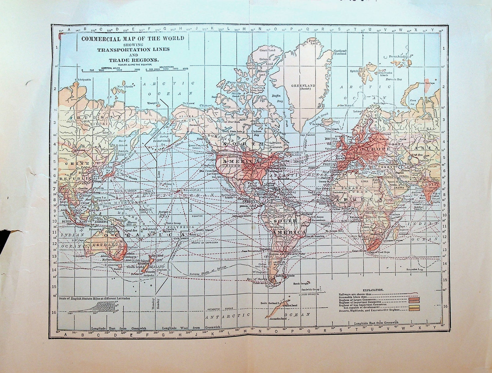 Commercial Map of the World Showing Transportation Lines and Trade ...
