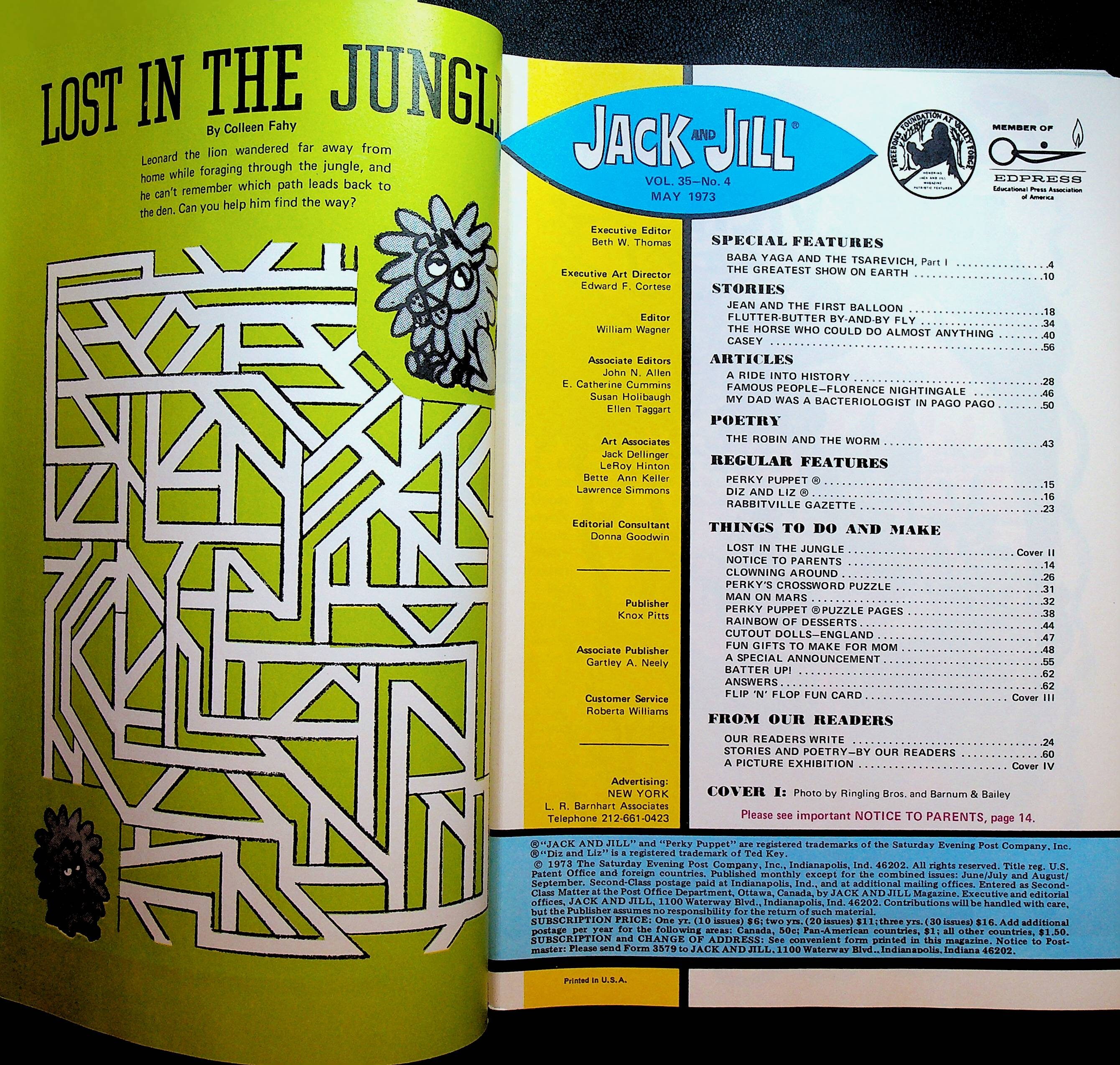 Jack and Jill Magazine May 1973 Circus Clown Florence Nightingale - Etsy