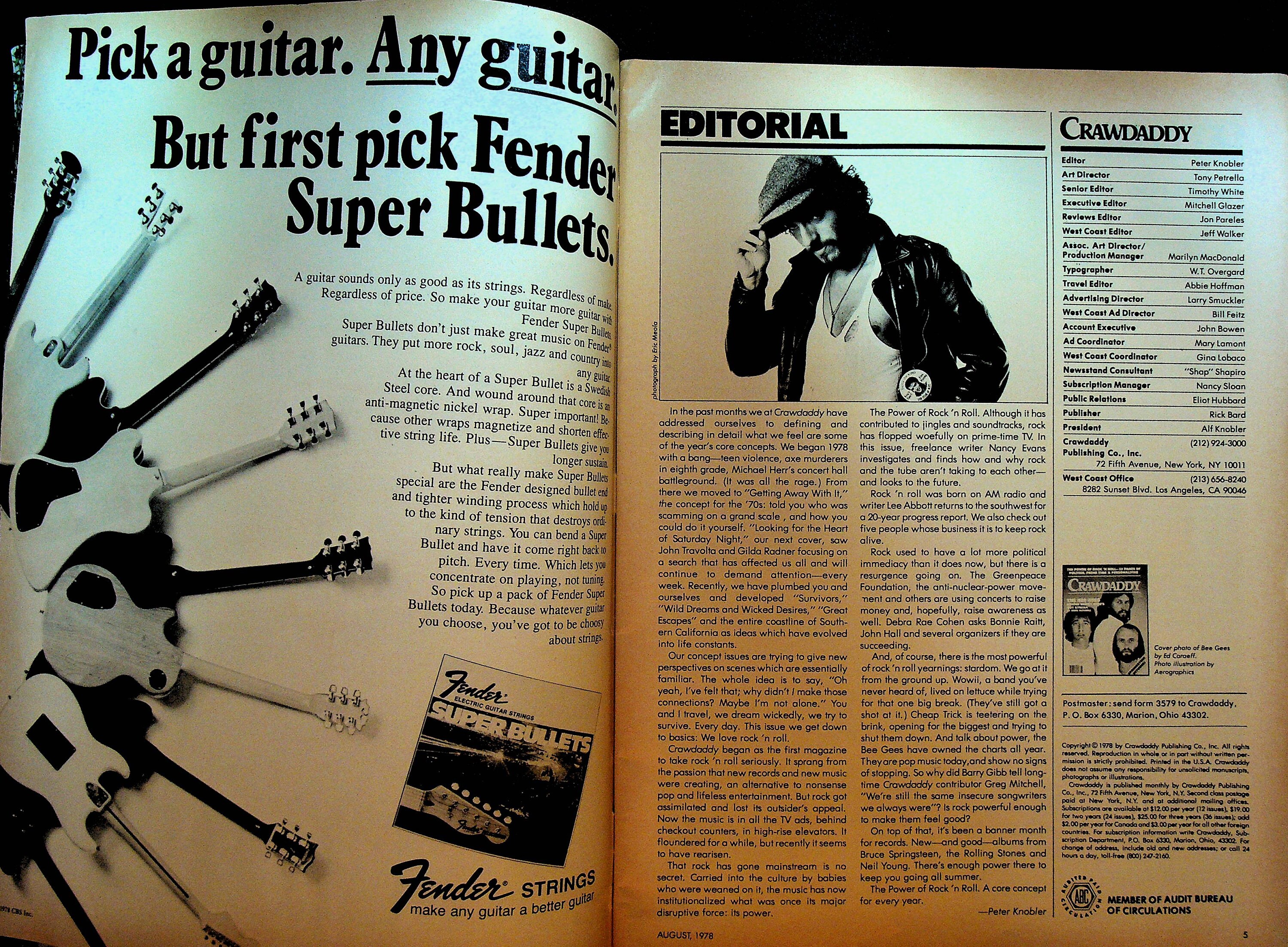 Crawdaddy Magazine August 1978 the Bee Gees Bruce Springsteen Wowii ...