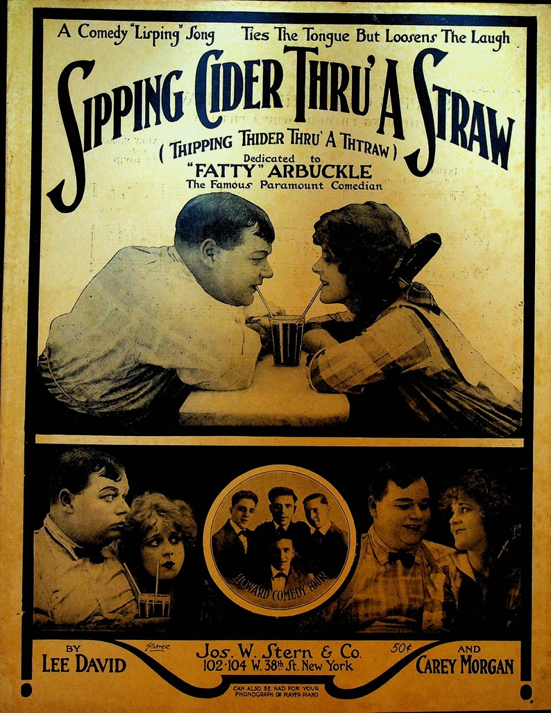 Sipping Cider Thru A Straw Sheet Music 1919 Fatty Arbuckle - Etsy