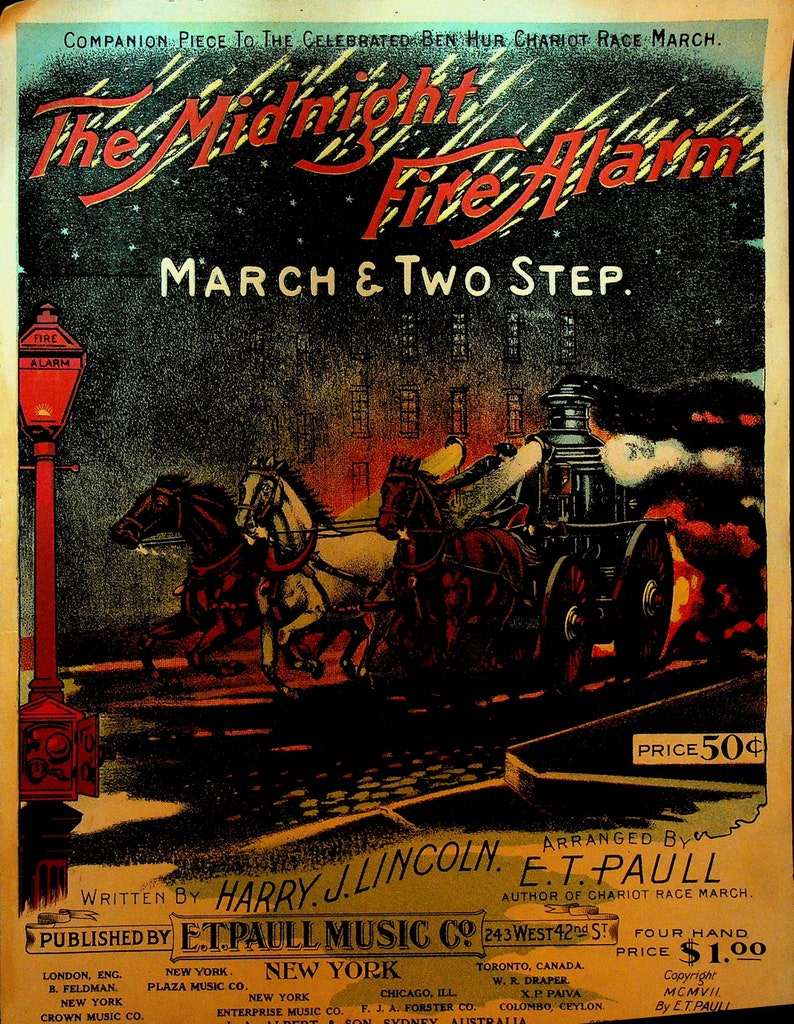 The Midnight Fire Alarm March Two Step 1903 ET Paull Sheet Music 1903 ...