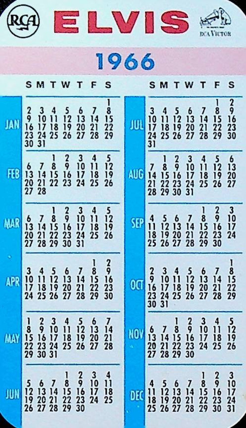 Elvis Presley 1966 Pocket Calendar RCA Victor | Etsy