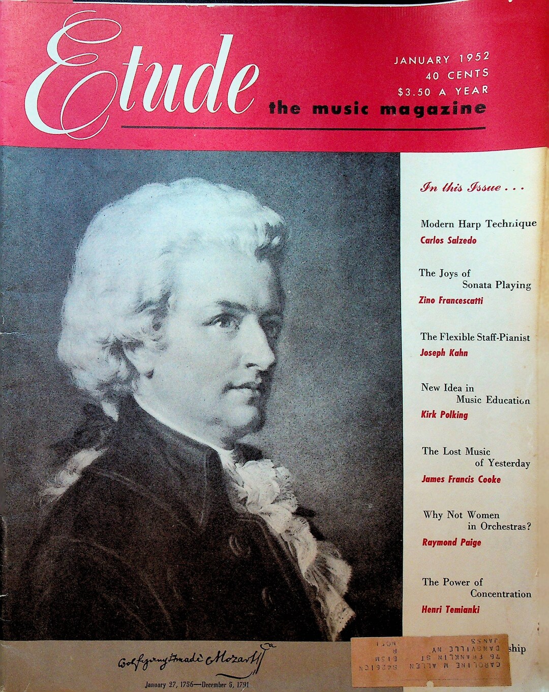 Etude Magazine January 1952 Sonata Playing Modern Harp Technique - Etsy