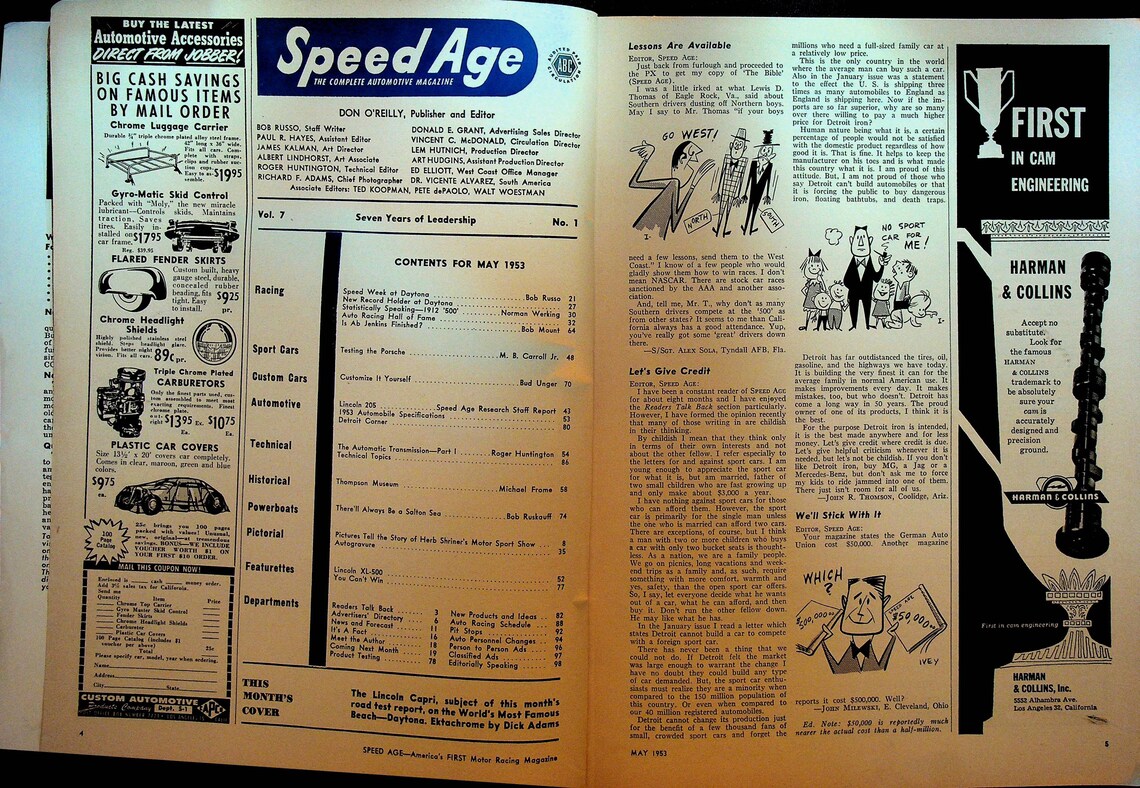 Speed Age Magazine May 1953 Daytona Porsche Lincoln Capri Sports Car - Etsy