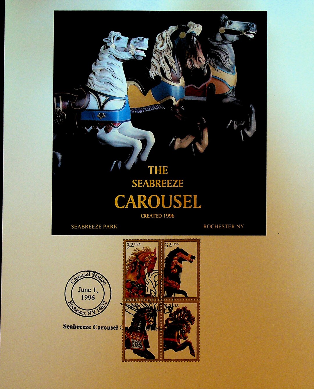 Seabreeze Park Carousel Rochester NY First Day Cover 1996 Stamp Sheet ...