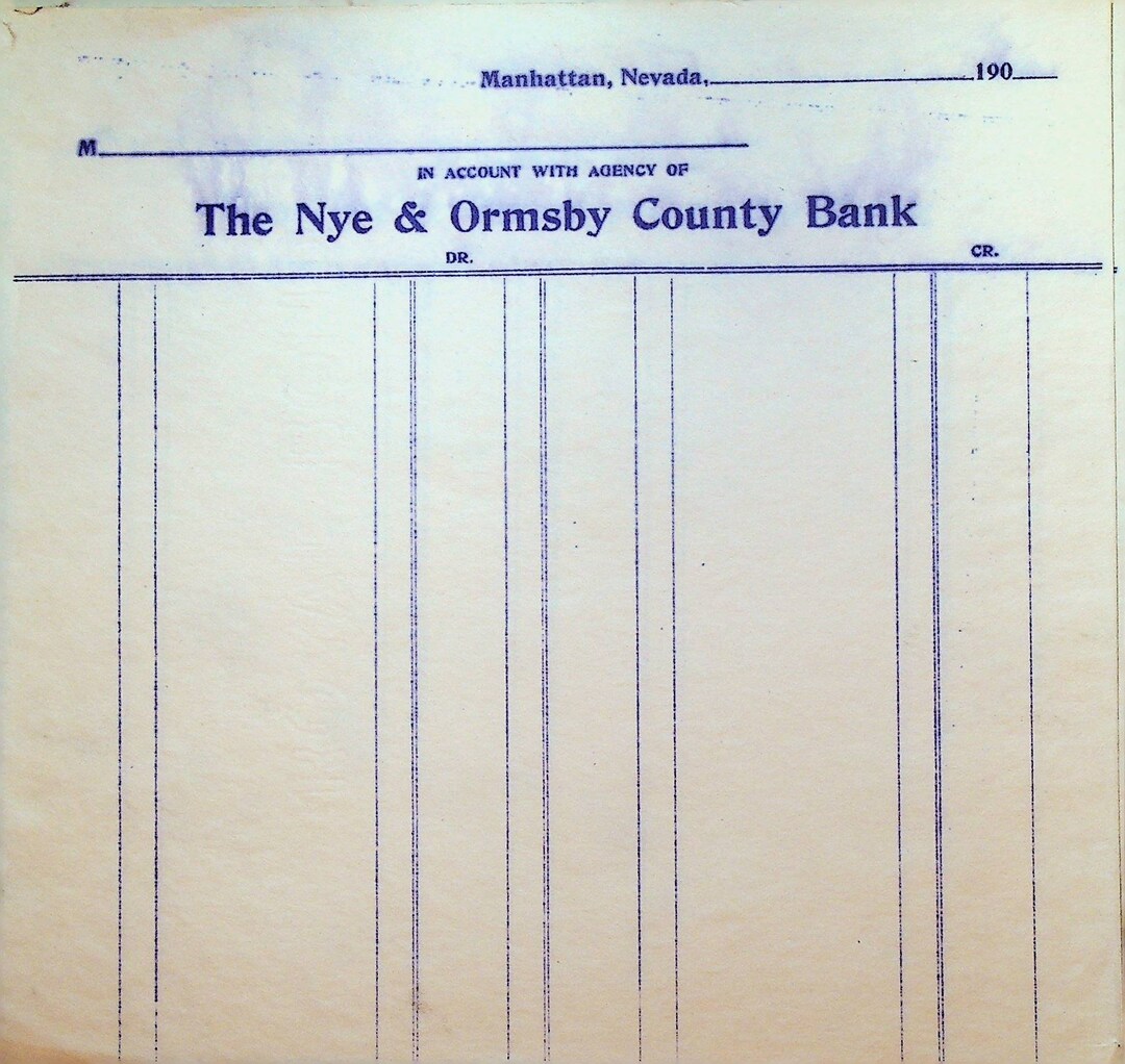 The Nye & Ormsby County Bank Manhattan Nevada 1900s Ledger Sheet ...