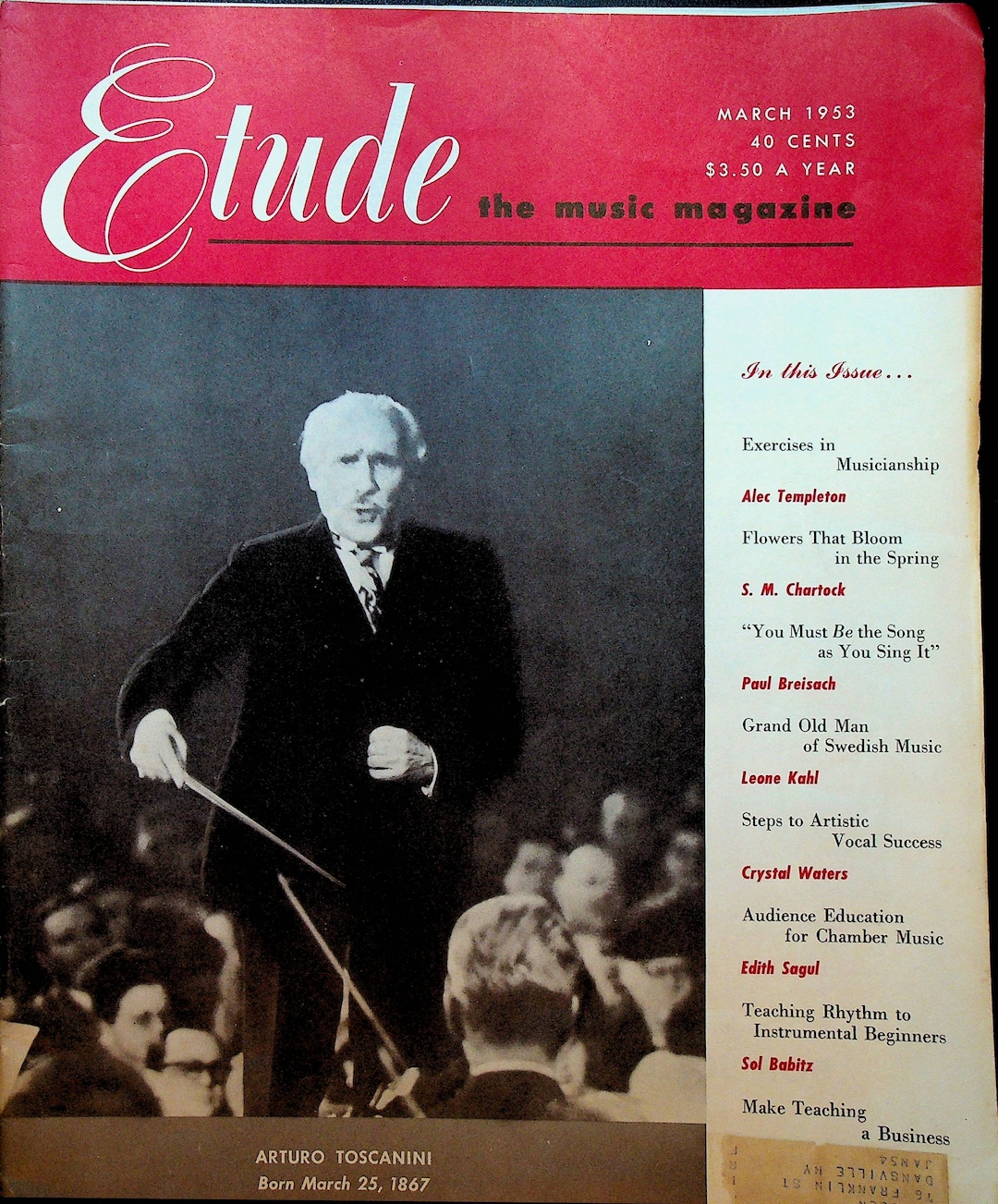Etude Magazine March 1953 Arturo Toscanini - Etsy
