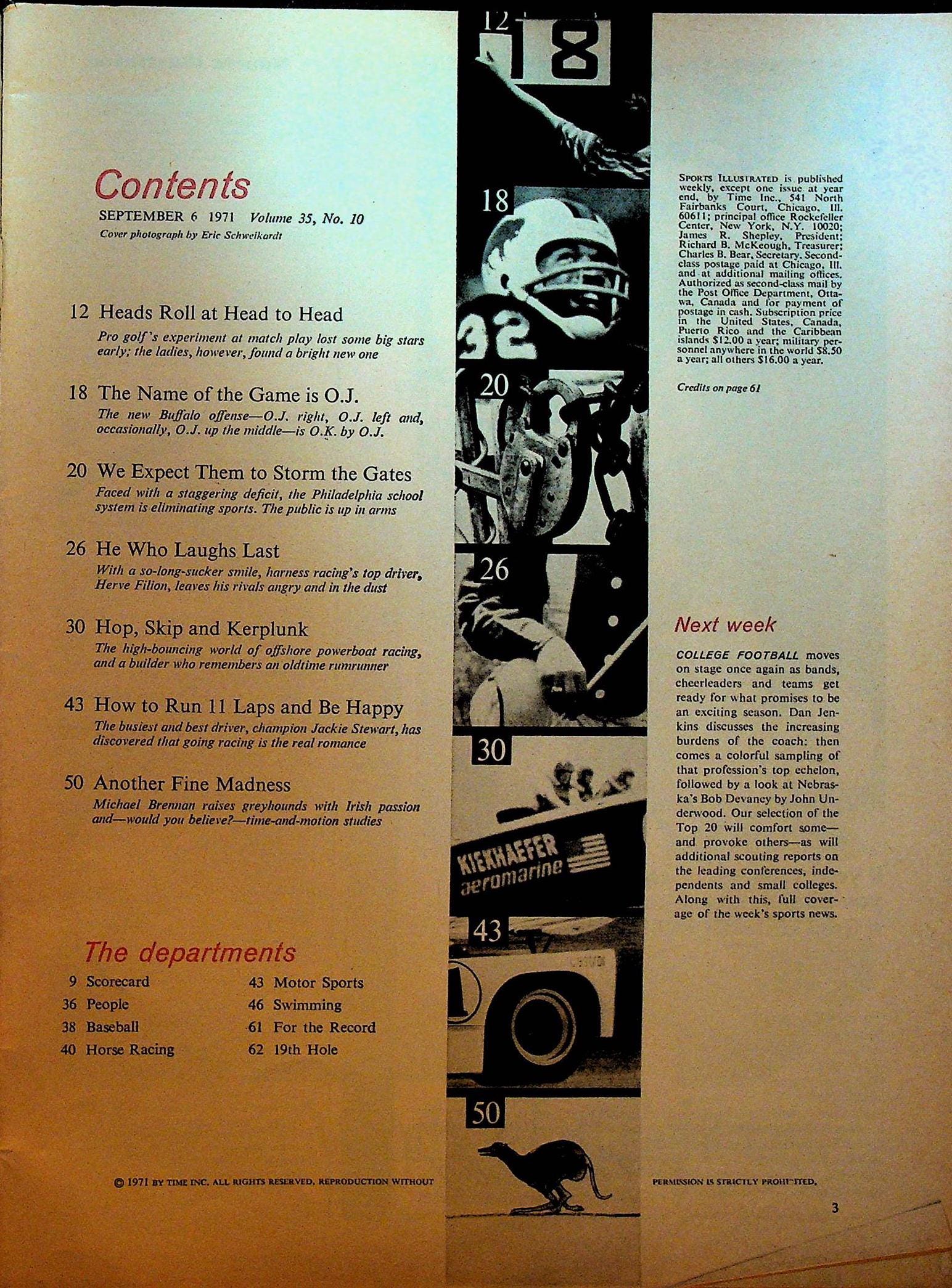 Sports Illustrated September 6 1971 Jackie Stewart OJ Simpson Herve ...