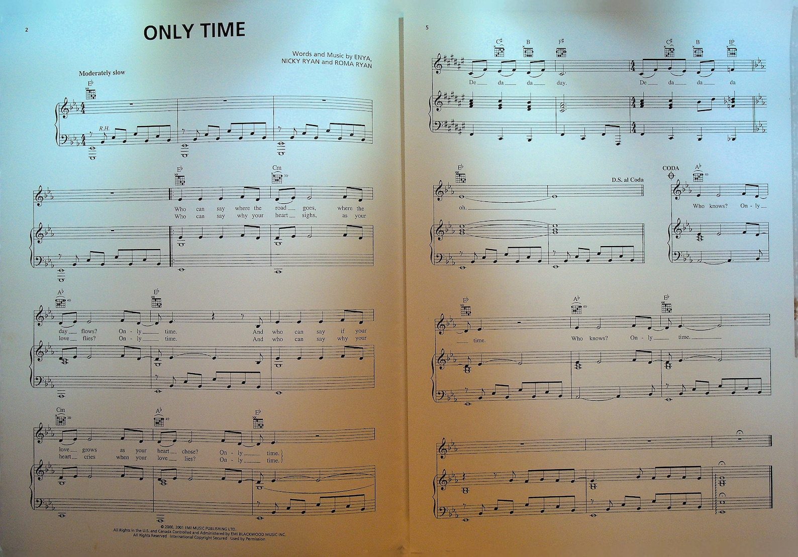 Only Time Sheet Music Enya Piano Vocal Guitar - Etsy
