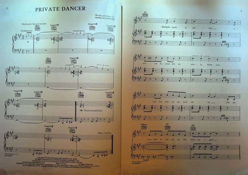 Private Dancer Sheet Music Tina Turner - Etsy