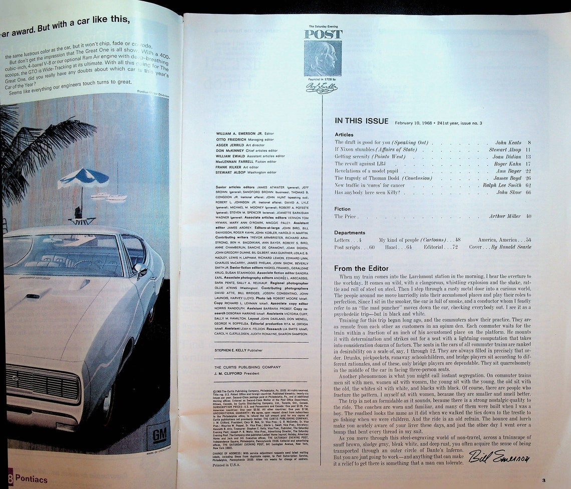 Saturday Evening Post Magazine February 10 1968 LBJ Arthur Miller - Etsy