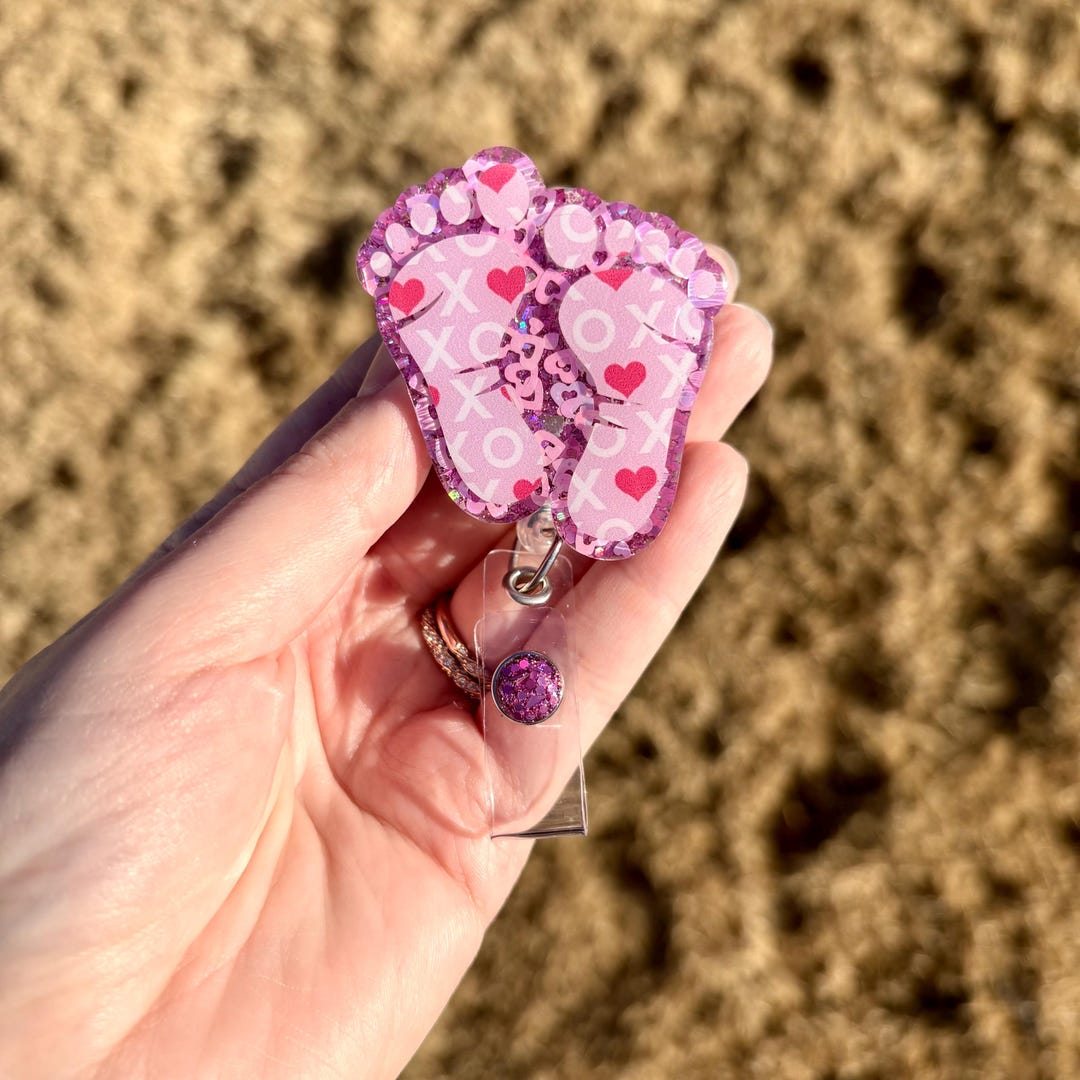 Valentine's Baby Feet Badge Reel, Baby Badge Buddy, Valentine Badge ...