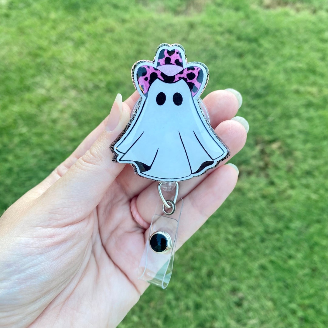 Ghost Cowboy Badge Reel Halloween Ghost Badge Buddy Nurse - Etsy