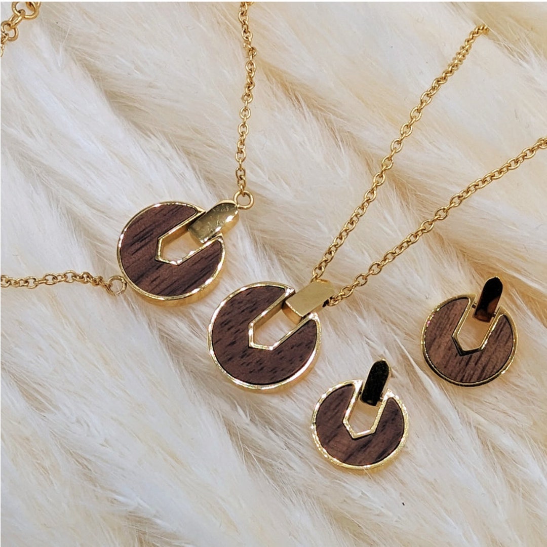 Women's Infinity Jewelry Set - Walnut Wood With Gold, Rose Gold, and ...