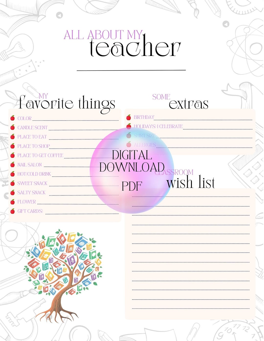 All About My Teacher Survey | Teacher Favorite Things Questionnaire ...