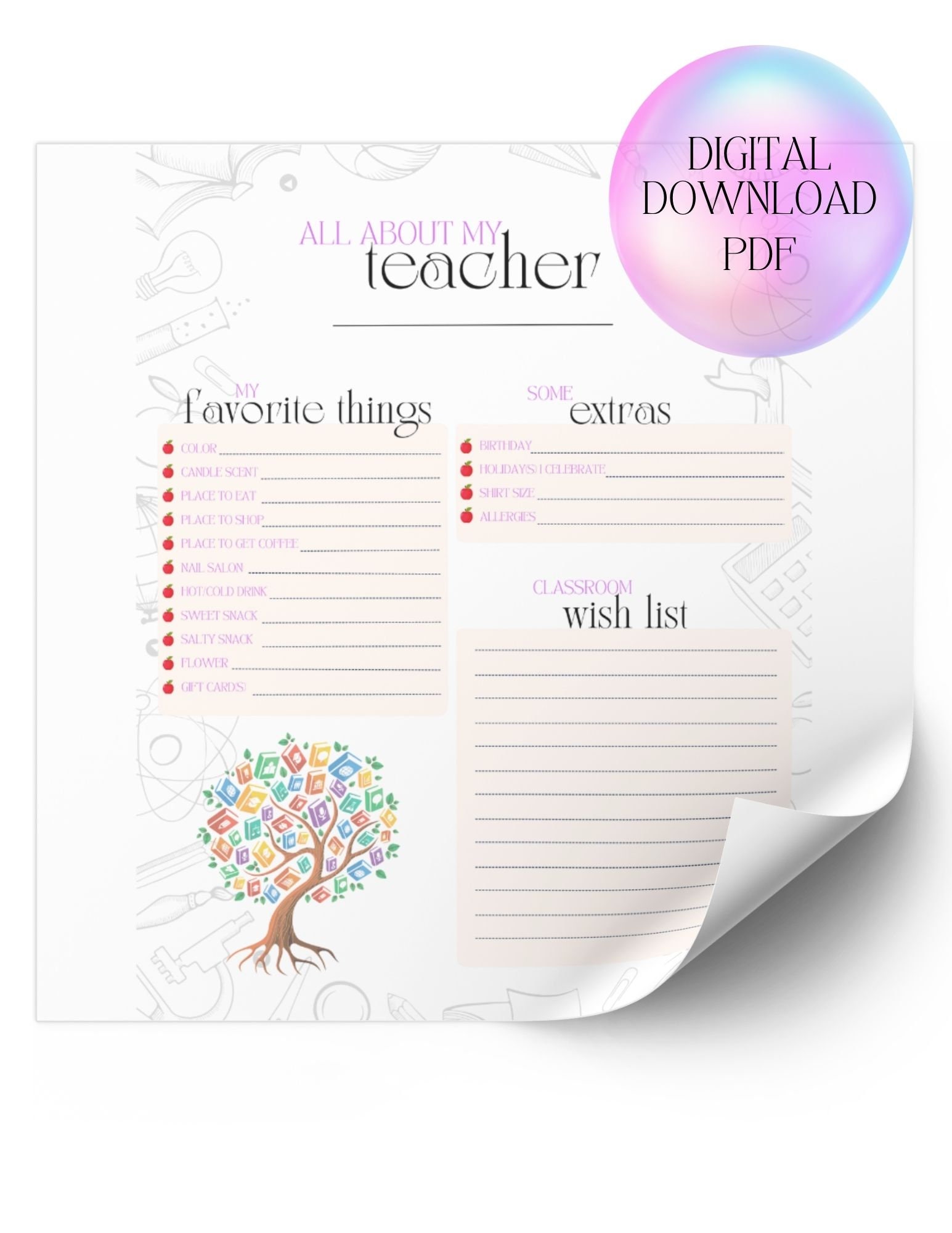 All About My Teacher Survey | Teacher Favorite Things Questionnaire ...