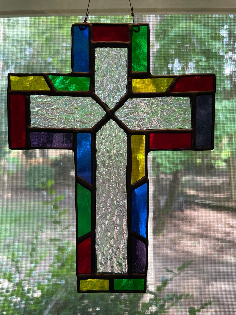 Stained Glass Colorful Small Clear Cross - Etsy
